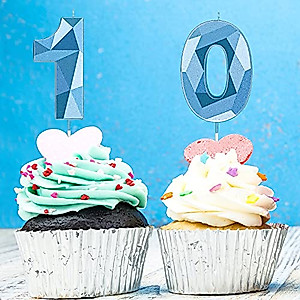 10th Birthday Candles 3D Diamond Shape Number Candles Numeral Birthday Cake Topper Cake Candles for Birthday Decoration Family Baking Reunions Theme Party Cake Decorating Supplies (Blue)