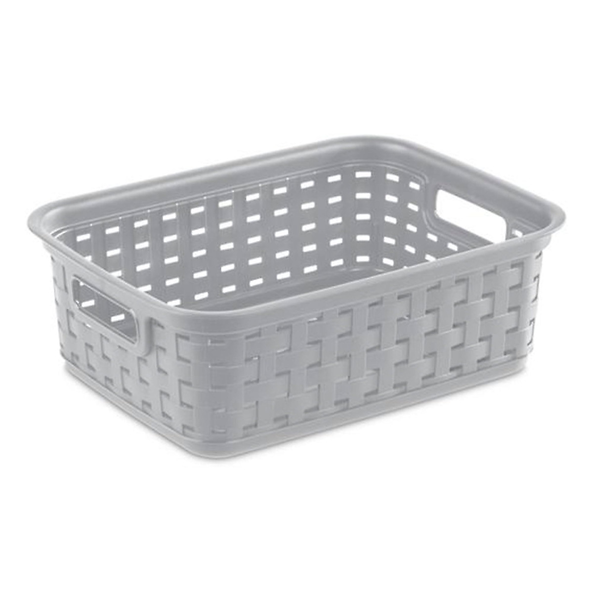 Sterilite 11 Inch Small Weave Open Bin Wicker Storage Basket Home Organizer Tote for Countertops, Bookshelves, and Closets, Cement, 8-Pack