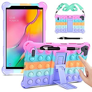 DETUOSI Silicone Case Compatible with Samsung Galaxy Tab A 8.0 2019 Without S Pen Model (SM-T290/T295/T297), Lightweight Protective Cover with Strap for Galaxy Tab A Case 8.0" 2019, Dazzling Pink