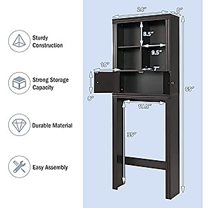 LOKO Over The Toilet Storage Cabinet, 2-Door Tall Bathroom Organizer w/ 4 Open Compartments & Adjustable Shelves, Modern Simple Toilet Space Saver, Ideal for Bathroom Laundry Balcony (Espresso)