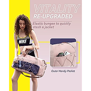 Gym Bag for Women, BAGSMART Sports Travel Duffel Bag With Shoe Compartment & Wet Pocket, Carry On Weekender Duffel Bag, Water Resistant Sports Gym Tote Bags Swimming Yoga - Pink