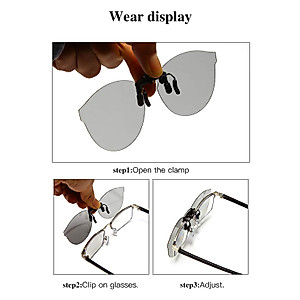 YAMEIZE Polarized Clip-on Sunglasses Anti-Glare UV400 Protection Flip Up Rimless Lens for Prescription Glasses (Grey)