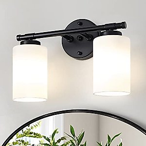 GZBEINI 2 Lights Black Bathroom Vaniy Light Fixtures, Black Vanity Lights for Bathroom Over Mirror,Modern Bathroom Lighting Fixtures Over Mirror Glass