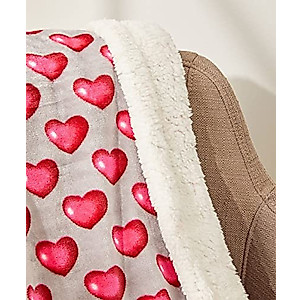 Décor&More Amor Eterno Be Mine Love Collection Valentine's Day Heart Ultra Plush Throw Blanket (50" x 60") with Sherpa Backing - Red Hearts