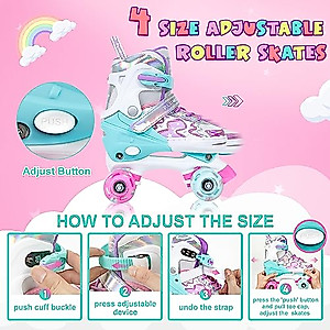 PLIIMONA Girls Roller Skates, 4 Size Adjustable All 8 Light up Wheels Roller Skate for Boys, Beginner Kids Roller Skates Indoor Outdoor