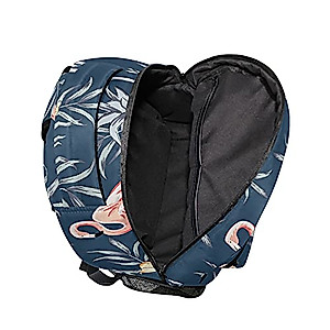 ALAZA Tropical Pink Flamingo Birds Hibiscus Flowers Pineapples Palm Leaves Navy Junior High School Bookbag Daypack Laptop Outdoor Backpack