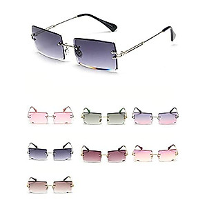 mincl/Fashion Small Rectangle Sunglasses Women Ultralight Candy Color Rimless Ocean Sun Glasses (silver&pink)