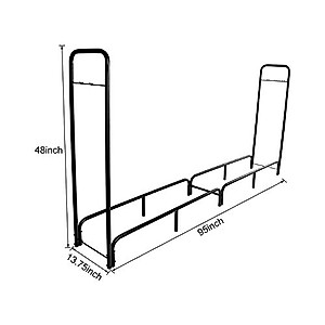 TQVAI 8ft Firewood Rack, Heavy Duty Fire Log Storage Rack for Patio Deck Indoor Outdoor Fireplace Tool Holder, Black