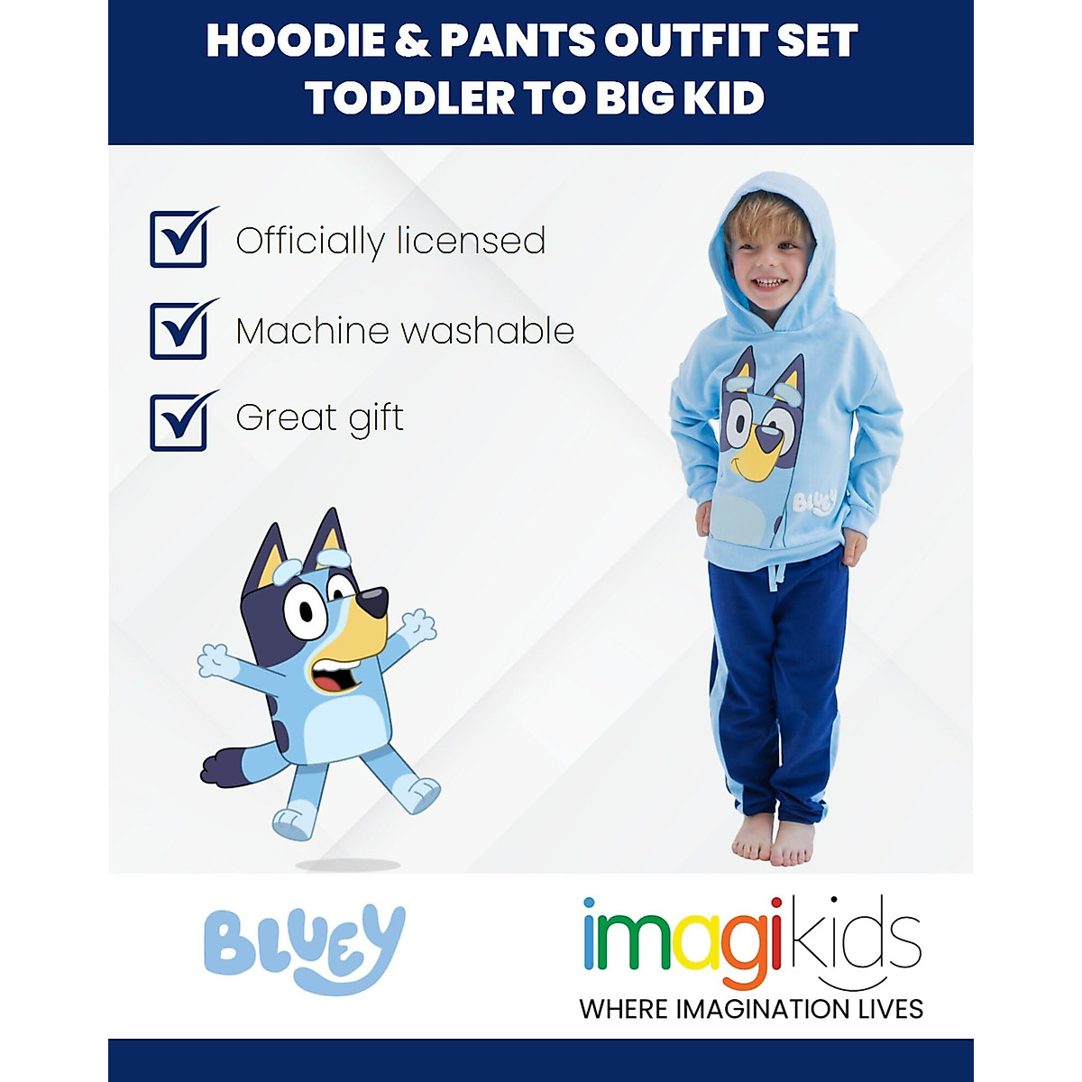Bluey Little Boys Fleece Pullover Hoodie & Jogger Pants Set Light/Dark Blue 7-8