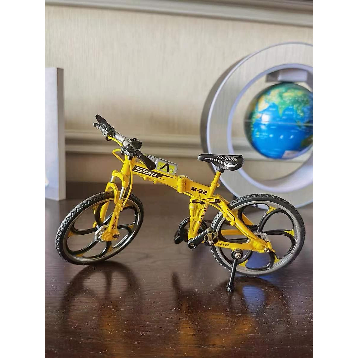JKAHOBBY 1/8 Mountain Folding Bike Model w/Rise Rope RC Accessories 1 PCS Mini Bicycle Toy for RC Crawler (Yellow)