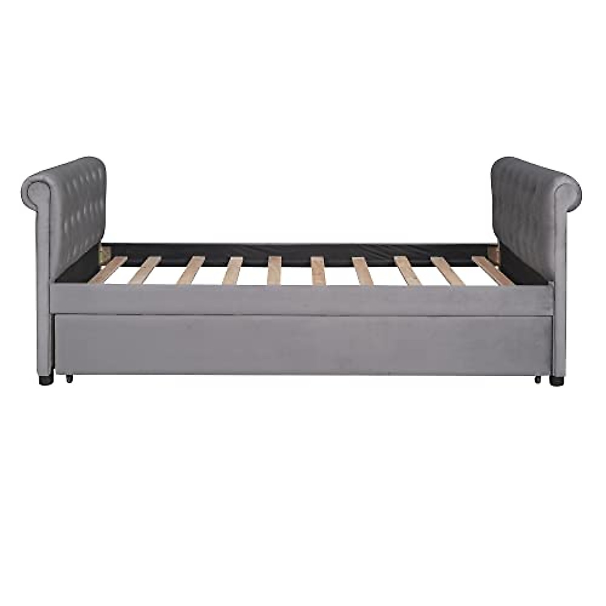 TARTOP Twin Daybed Upholstered Daybed with Trundle, Twin Size Sofa Bed Wood Bed Frame for Kids/Teens/Girls/Boys,Gray