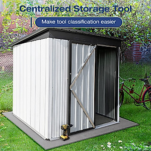Lyromix 63.5'' × 33.8'' Metal Outdoor Storage Shed with Door & Lock, Waterproof Garden Storage Tool Shed for Backyard Patio,White Black