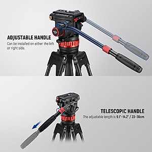 NEEWER Pro Video Tripod Fluid Head with Stepless Adjustable Pan & Tilt Damping, All Metal Heavy Duty QR Plate Compatible with DJI RS Gimbals Manfrotto, Handle, ⌀75mm Base, Max Load 22lb/10kg, GM006