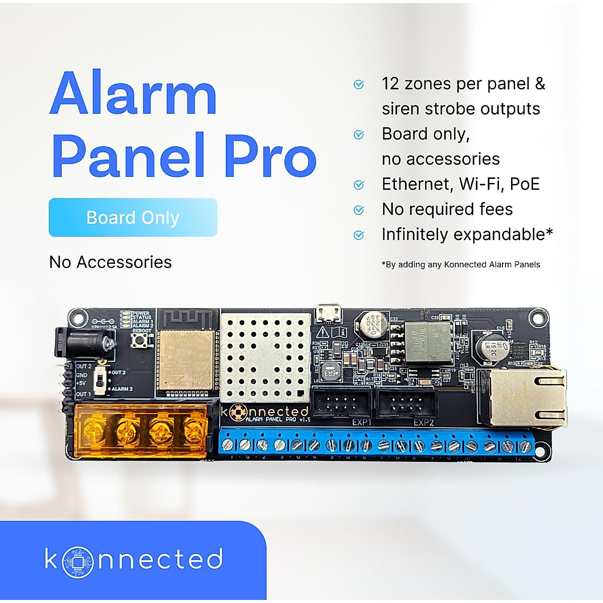 12-Zone Wired Smart Alarm Panel - Konnected Alarm Panel Pro Conversion Kit - Make Wired Alarm System Smart - SmartThings, Alexa - No Batteries or Monthly Subscription - Wi-Fi & Ethernet Connection