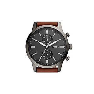 Fossil Men's Townsman Quartz Stainless Steel and Leather Chronograph Watch, Color: Smoke, Amber (Model: FS5522)