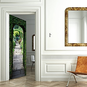 Modern Art GreenDoor 3D Door Sticker, Peel and Stick Removable Vinyl Door Decals for Home Decor, 30.3x78.7(77x200cm), 2 Pcs Set