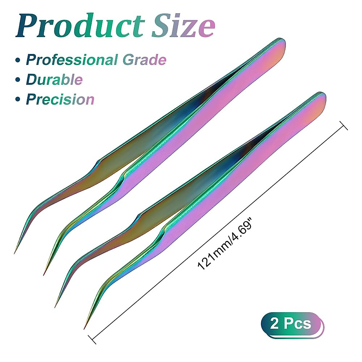 UNICRAFTALE 2pcs Stainless Steel Curved Pointed Craft Tweezer Rainbow Sticker Picking Tool Tweezer for DIY Craft Precision Tweezers Jewelry Making Electronics and Laboratory Works 12.1x0.95cm