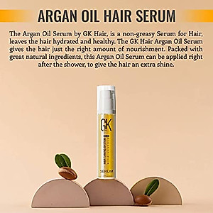GK HAIR Global Keratin 100% Organic Argan Oil Anti Frizz Hair Serum (0.34 Fl Oz/10ml) Styling Smoothing Strengthening Hydrating & Nourishing Heat Protection Shine Frizz Control Dry Damage Hair Repair