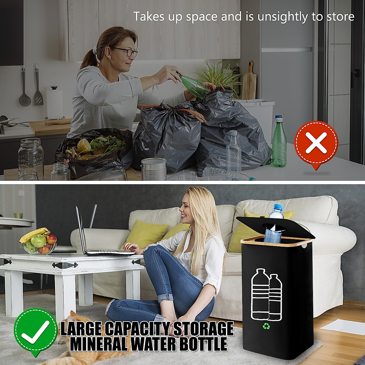 auvstar Removeable Recycling Bin for Kitchen,Separate Recycling Waste Bin Bags,Recycle Bins for Kitchen Home,Large Capacity 100L Recycle Bin with Lid Reusable Inner Bag Bottle Waste Plastice