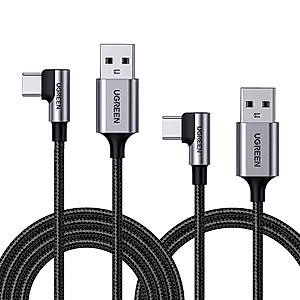 UGREEN USB A to USB C Cable, Right Angle USB C Cable 2 Pack Nylon Braided Fast Charging Cable Compatible for Samsung S22 Note20 Z Flip Z Fold, iPad Mini 6 Air 5,PS5, Switch, etc. 3.3FT+6.6FT