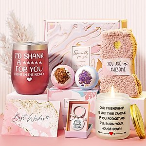 Best Friend Birthday Gifts for Women, Mothers Day Gifts for Friends Female, Funny Friendship Gifts for Women Sister Gifts from Sister, Happy Birthday Gifts baskets for BFF Bestie Her with Wine Tumbler