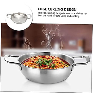 Cabilock 1pc Stainless Steel Soup Pot Wok Pan with Lid Metal Cooking Utensils Korean Cookware Fast Heating Pot Kitchen Deep Fryer Round Everyday Pan Stainless Stockpot Instant Noodle Pot