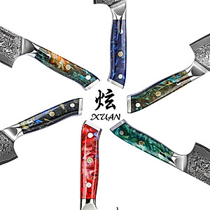 SANMUZUO Chopping Knife - 7 inch Cleaver Knife- Xuan Series - VG10 Damascus Steel Kitchen Knife - Resin Handle (Jade Green)