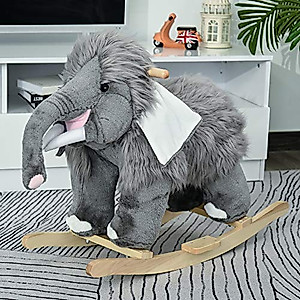 Qaba Kids Ride-On Rocking Horse Toy Mammoth Style Rocker with Fun Music & Soft Plush Fabric for Children 18-36 Months