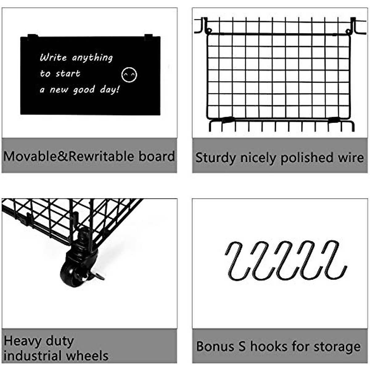 3 Tier Rolling Toy Organizer Basket - Wire Kids Toy Storage with Wheel, S-Hooks, Adjustable Chalkboards - Toy Storage Cart Wall Bookshelf for Kids Room, Playroom, Bedroom