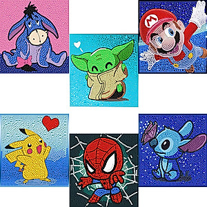 LWZAYS 6 Pieces Diamond Painting Kits for Kids Diamond Art Gem by Number Kits Arts and Crafts for Kids Ages 8-12 Kids' Mosaic Kits DIY Full Drill Painting Kits for Home Wall Decor 6" X 6"