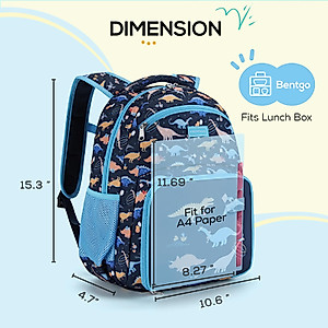 mommore 2-in-1 Kids Backpack, Insulated Lunch Compartment Dinosaur Toddler Backpack Kindergarten Preschool Bookbag for Boys, Lightweight Daycare Backpack with Chest Strap, Blue