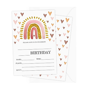JJOINUS Birthday Invitations for Girl Boy, First Party Boho Birthday Invites, 20 Invitations and Envelopes