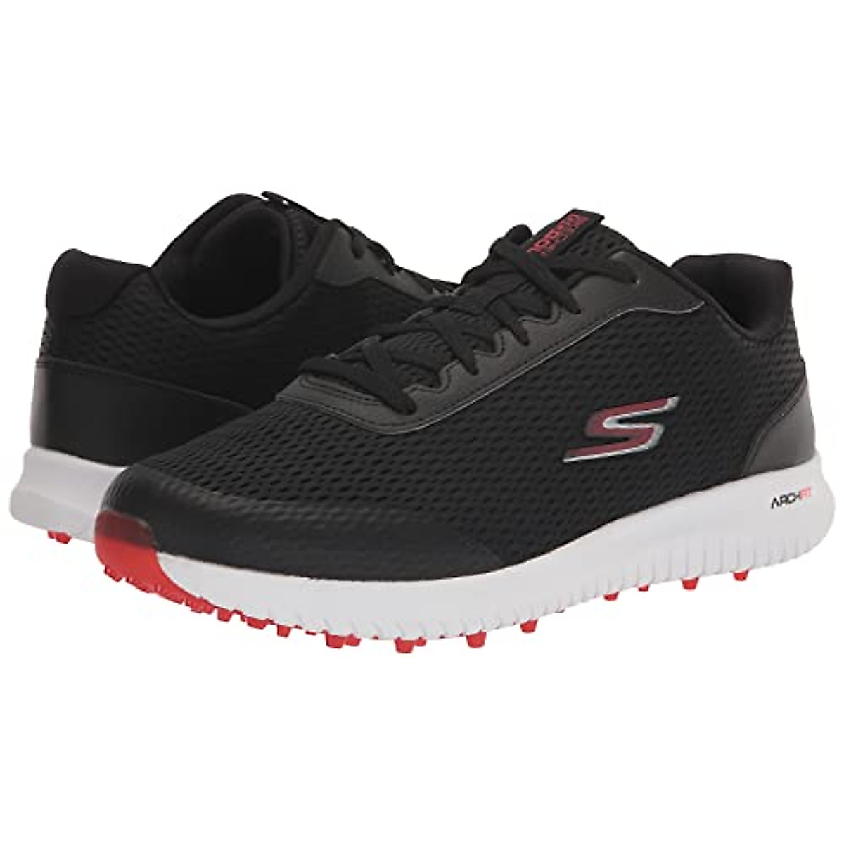 Skechers Men's Max Fairway 3 Arch Fit Spikeless Golf Shoe Sneaker, Black/Red, 12 Wide