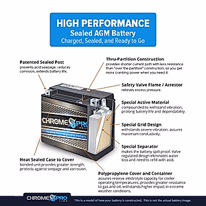 Chrome S Pro YTX14-BS Maintenance-Free 12V 14Ah Battery Replacement for ATV, Motorcycle, Jet Skis, Scooter, UTV, and More - Nut and Bolt (T3) Terminal