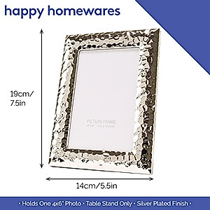 Modern Designer Silver Plated Steel Metal 4x6 Picture Frame with Hammered Frame | Luxurious Black Velvet Backing | Portrait or Landscape