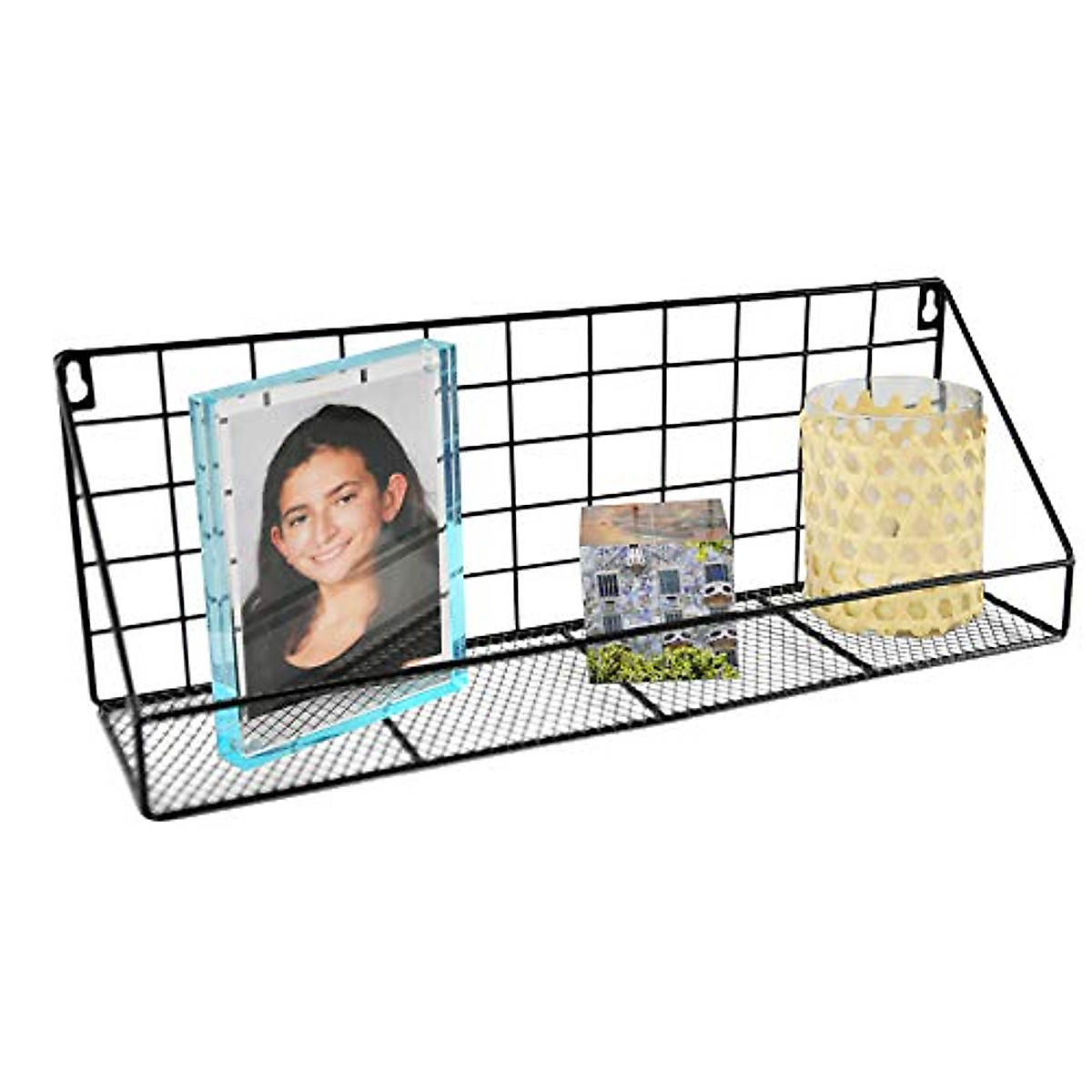 Home-X Rustic Metal Wall Floating Shelf, Large Floating Shelves for Wall, Hanging Shelf for Bedroom, Bathroom, Kitchen-17" x 5" x 6"