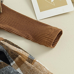 Newborn Baby Girl Fall Winter Outfit Set Plaid Romper Dress Ruffles Long Sleeve Clothes Jumpsuit with Bow Headband (Brown #3, 0-3 Months)