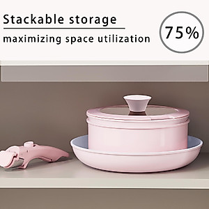 Florosa Ceramic Pots and Pans Set Non Stick with Removable Handle Detachable Handle Pots Pans, 5pcs Nonstick Cookware Set Non Toxic PFAS/PTFE Free White