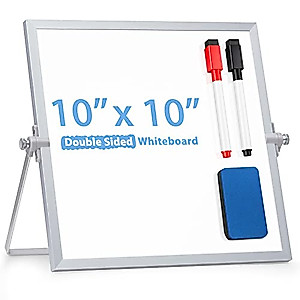 Small WhiteBoard with Stand 10" X 10", ARCOBIS Magnetic Double-Sided Dry Erase White Board Easel for Desk Students Kids Home Office