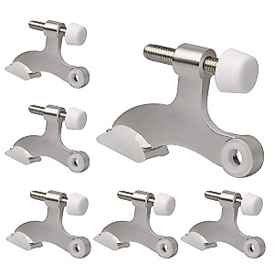 KOVOSCH 6 Pack Hinge Pin Door Stopper Brushed Satin Nickel - Adjustable Heavy Duty Hinge Pin Door Stops with White Rubber Bumper Tips