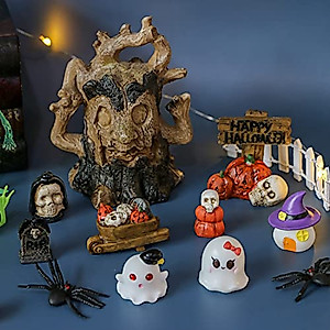 BangBangDa Miniature Halloween Fairy Garden Accessory - DIY Cake Topper Halloween Dollhouse Fall Village Terrarium Ornament Set Yard Garden Mini Skull Pumpkin Figurine Ghost Spider Witch Figurines