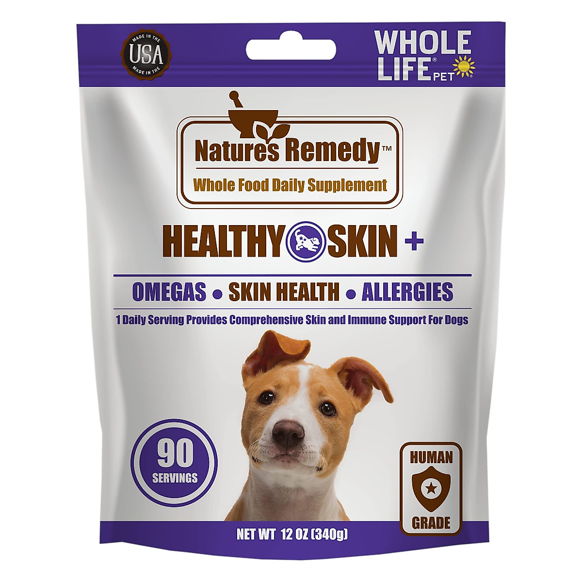 Whole Life Pet Healthy Skin Daily Supplement for Dogs – Omegas, Probiotics, Prebiotics, Antioxidants. Skin, Anti-Itch, Allergies. Mixes in Food or with Water for Hydrating Snack