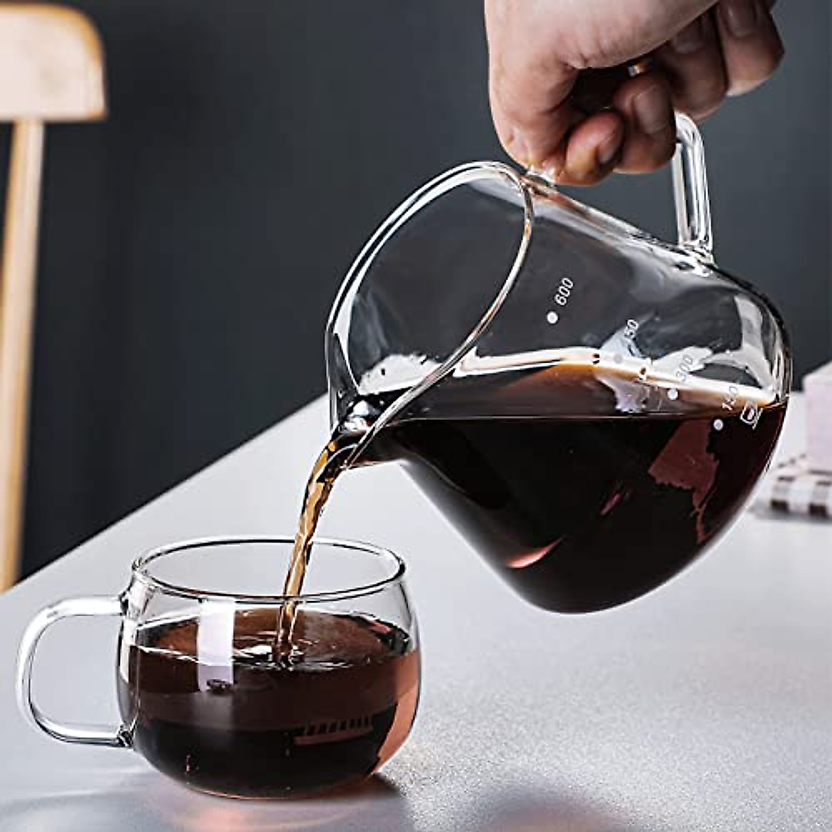 COFISUKI Pour Over Coffee Maker - 600ML Glass Carafe Coffee Server with Glass Coffee Dripper/Filter, Drip Coffee Maker Set for Home or Office, 1-4 Cups