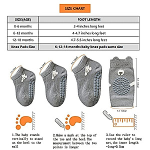 ISANPAN Unisex Baby Crawling Knee Pads and Socks Set, Baby knee Pads (3Pair) Toddler Socks with Grippers (3Pair) Handy to Protect Knees and Prevent Baby Slipping(6-12Months)