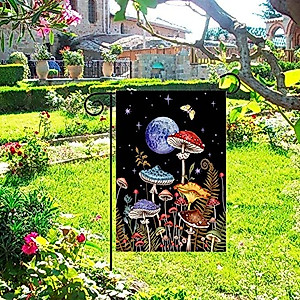 Mushroom Stars And Moon Garden Flag 12 X 18 Inches Double Sided ,Animal Butterfly Yard Flags,Durable Burlap Flag Holiday Farmhouse Patio Yard Outdoor Party Decor Gift