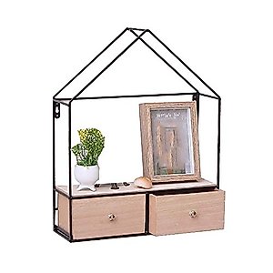 PIBM Stylish Simplicity Shelf Wall Mounted Floating Rack Shelves Triangle House Iron Art Solid Wood Drawer Multifunction,2 Sizes, a , 25X12X35CM