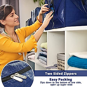 YUNSWAG Moving Bags Heavy Duty, Large Storage Bags Recycled Reusable Plastic Totes with Zipper and Carrying Handles Packing Supplies for Camping, Clothes Moving Container, College Dorm Room Essentials