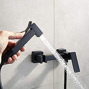 MINJING Hand Held Bidet Sprayer, Black Douche Kit Toilet, Hot and Cold Brass Copper Mixer Valve Set Shower Head Faucet,A Set