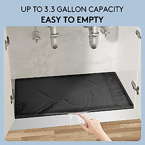 Under Sink Mat,PRETIRENO 34" x 22" Silicone Under Sink Liner for Kitchen & Bathroom Sink Base Cabinets,Under Sink Drip Tray with Lip, Black