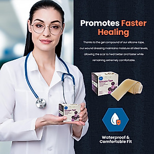 MEDPRIDE Easy-Tear Silicone Gel Tape Roll-1.5 Inch x 1.6 Yards- Medical Grade Wound Dressing, Sticky Bandage, Water + Shower-proof- Latex-Free, Adhesive, Soft + Flexible, Pain-Free Removal + Switching